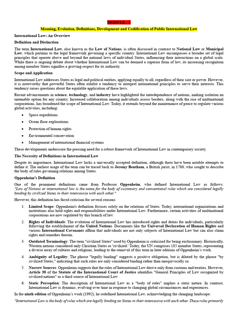 Module 1&2- PIL | PDF | International Law | Treaty