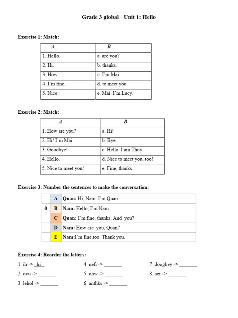 Grade 3 Global - Unit 1 | PDF