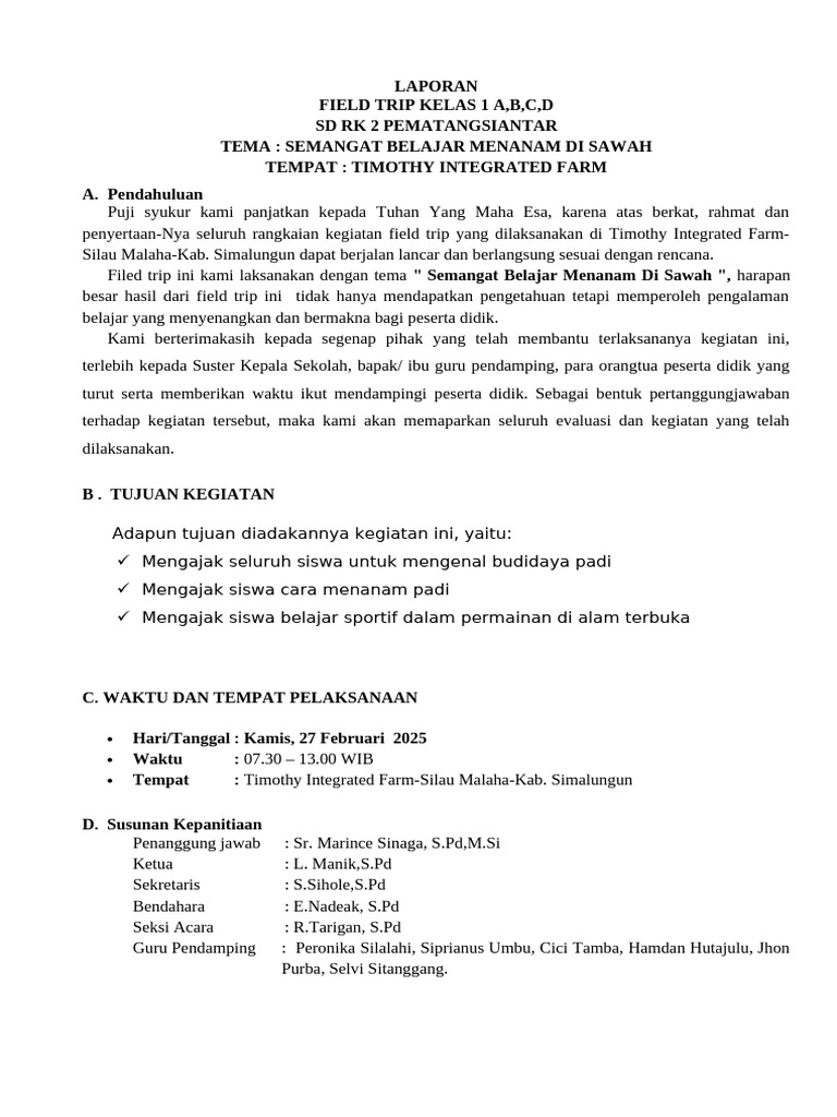 Laporan Kegiatan Field Trip Kelas 2 | PDF