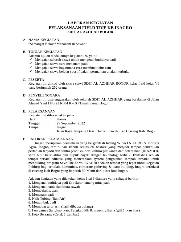 6 4 Laporan Kegiatan Field Trip Inagro | PDF