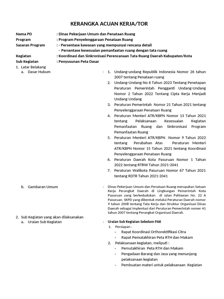 KAK - Penyusunan Peta Dasar - 2025 (PAK) | PDF