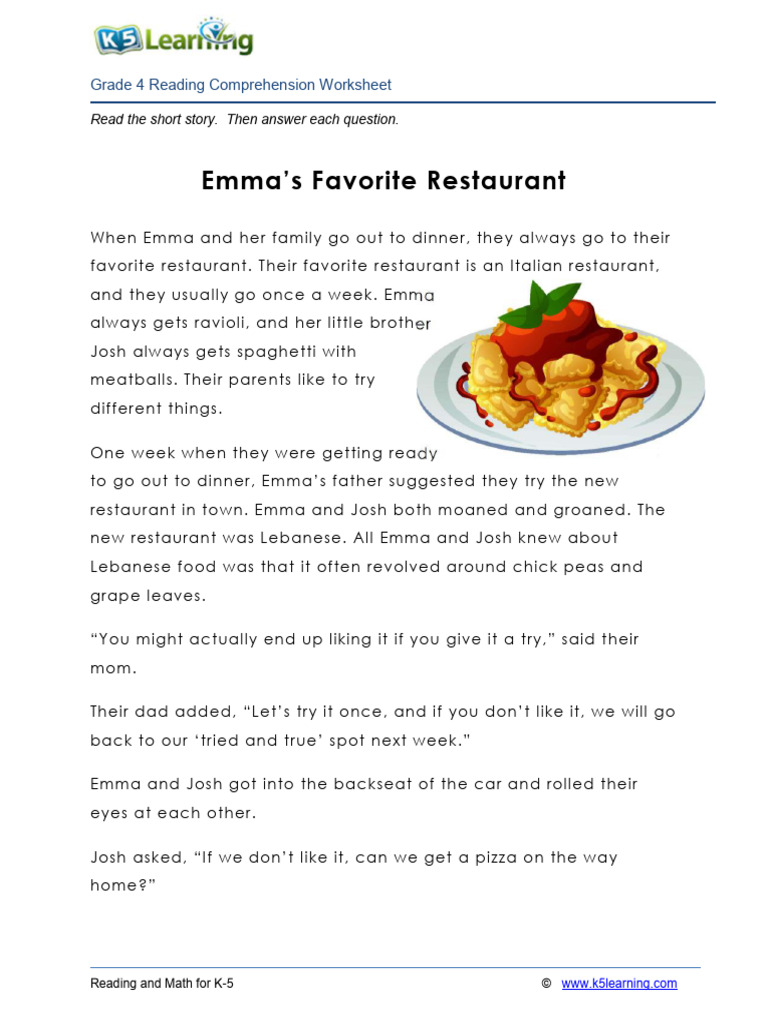 4th Grade 4 Reading Emmas Favorite | PDF | Foods | Mediterranean Cuisine