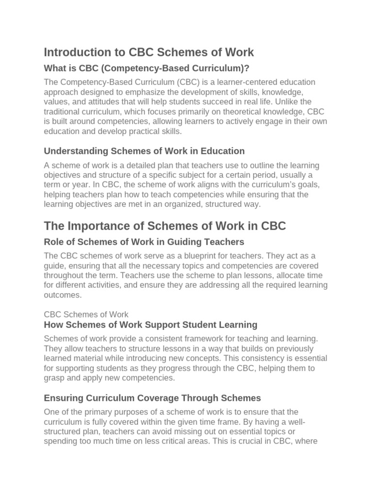 Introduction to CBC Schemes of Work | PDF | Educational Assessment ...