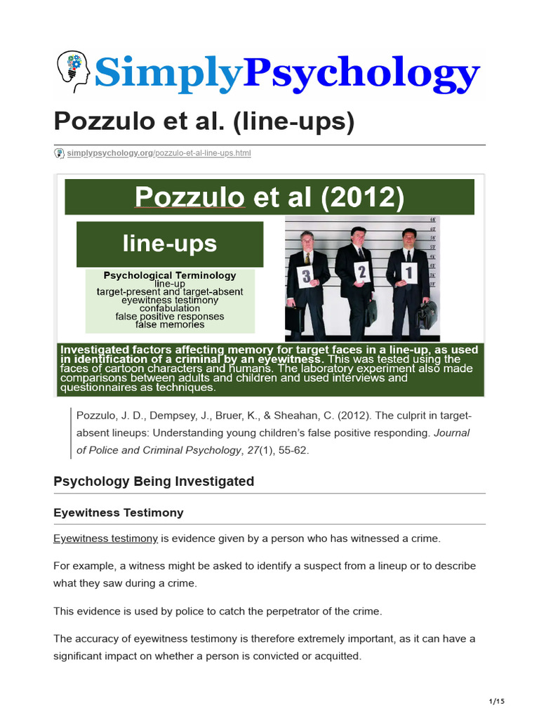 Pozzulo-Et-Al-Line-Ups Summary | PDF | Witness | Psychology