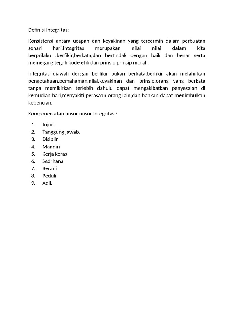 Definisi dan Unsur Integritas | PDF