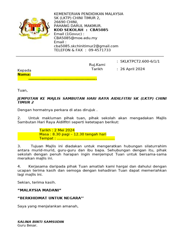 Surat JEMPUTAN HARI RAYA | PDF