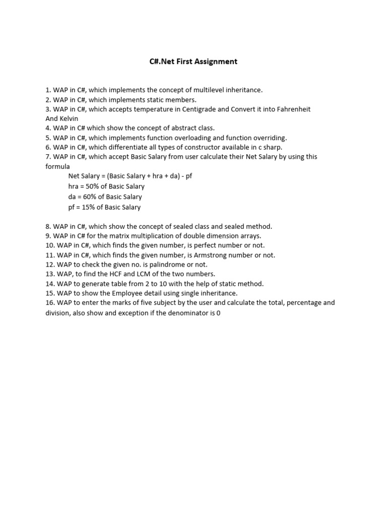 C# Programming Assignments Overview | PDF