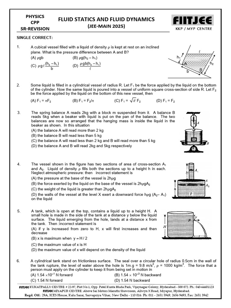 SR Physics Revision - FLUID STATICS AND FLUID DYNAMICS - Main CPP | PDF | Density | Pressure