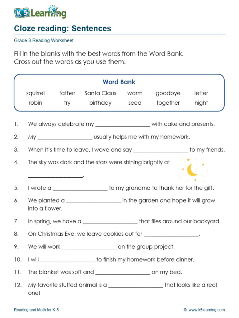 Grade 3 Cloze Reading Worksheet | PDF