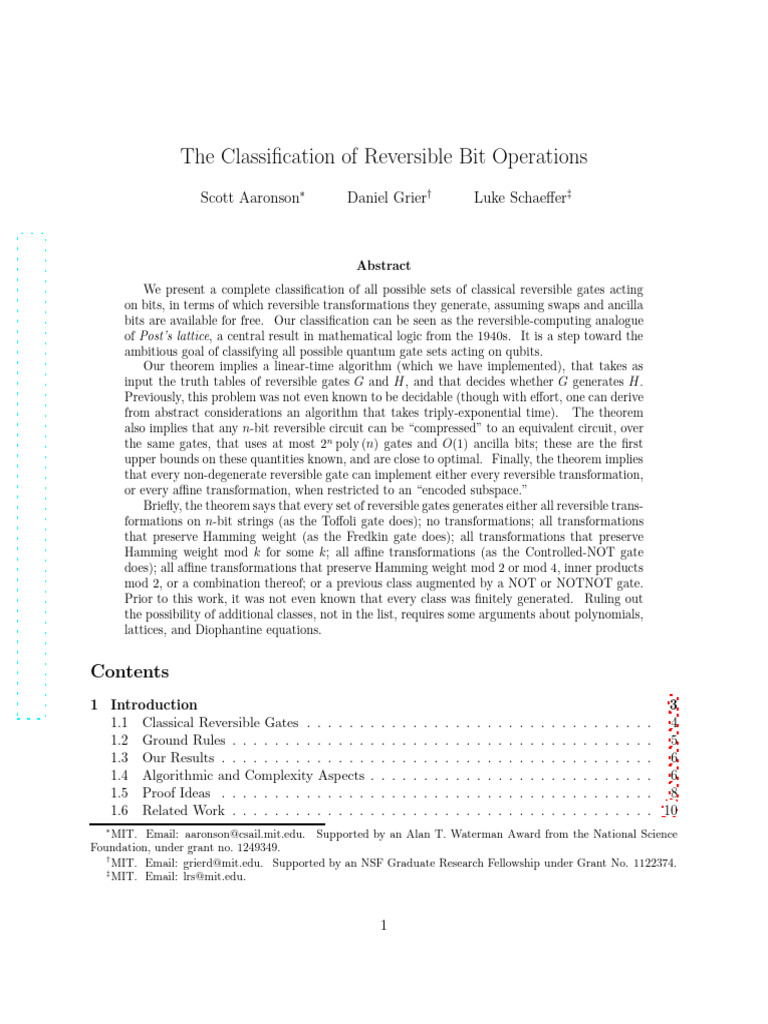 The Classification of Reversible Bit Operations | PDF | Theoretical Computer Science | Mathematics