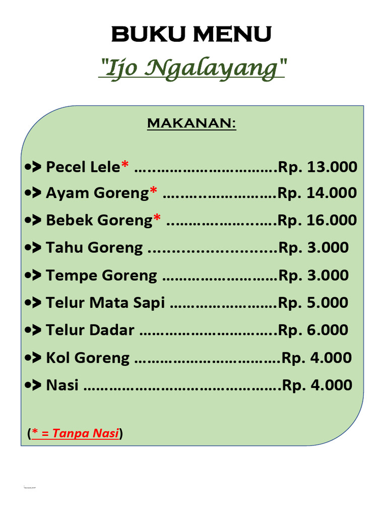 Sampel Menu - Makanan Ijo Ngalayang | PDF