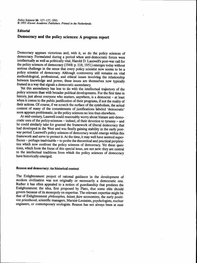 Dryzek Democracyandthepolicysciences | PDF | Democracy | Political ...