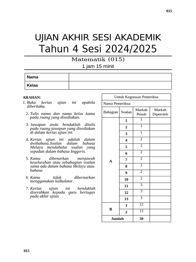 Soalan M3 Tahun 4 | PDF