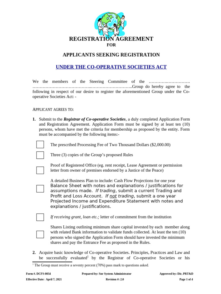 Registration & Application Forms (Co-Operatives) | PDF | Cooperative ...