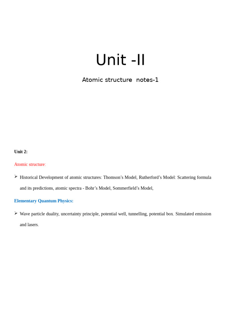 Unit 2 Atomic Structure Notes1 | PDF | Atoms | Emission Spectrum