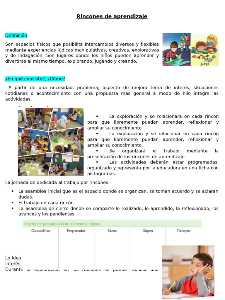Estructura y Beneficios de Rincones de Aprendizaje | PDF | Aprendizaje ...