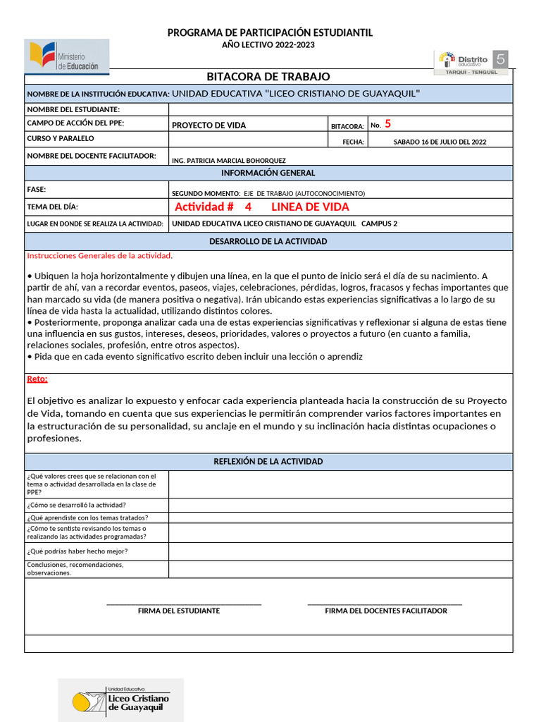 5 Bitacora Actividad Linea de Vida | PDF | Aprendizaje
