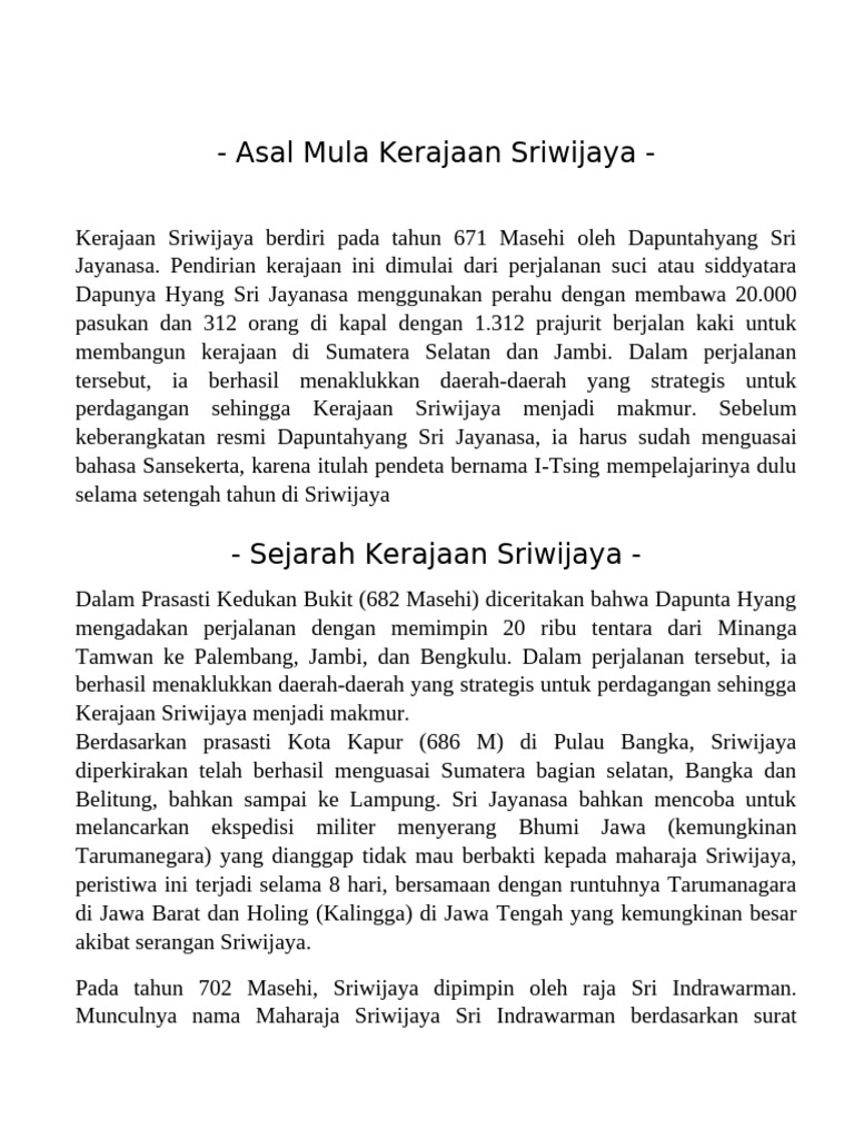 Asal Mula Kerajaan Sriwijaya | PDF