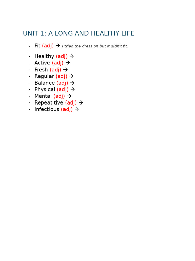 Healthy Lifestyle Vocabulary | PDF