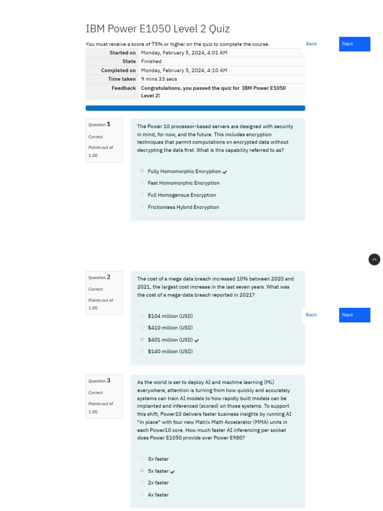 2) IBM Power E1050 Level 2 Quiz | PDF | Virtualization | Cloud Computing