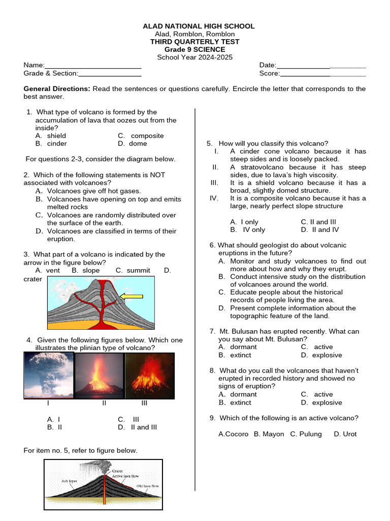 Grade 9 Science Quarterly Test | PDF | Lava | Volcano
