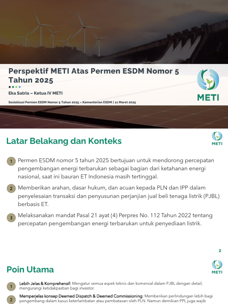 Bahan Paparan Sosialisasi Permen ESDM No 5 2025 - METI | PDF