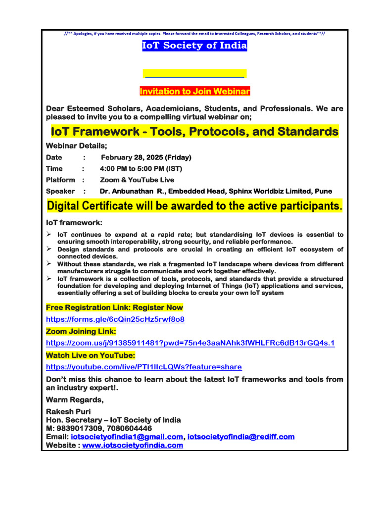 IoT Framework Webinar Invitation | PDF