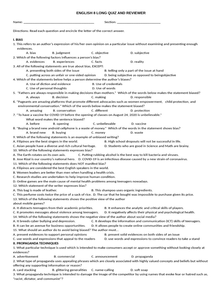 English 8 Long Quiz and Reviewer | PDF | Sita | Rama