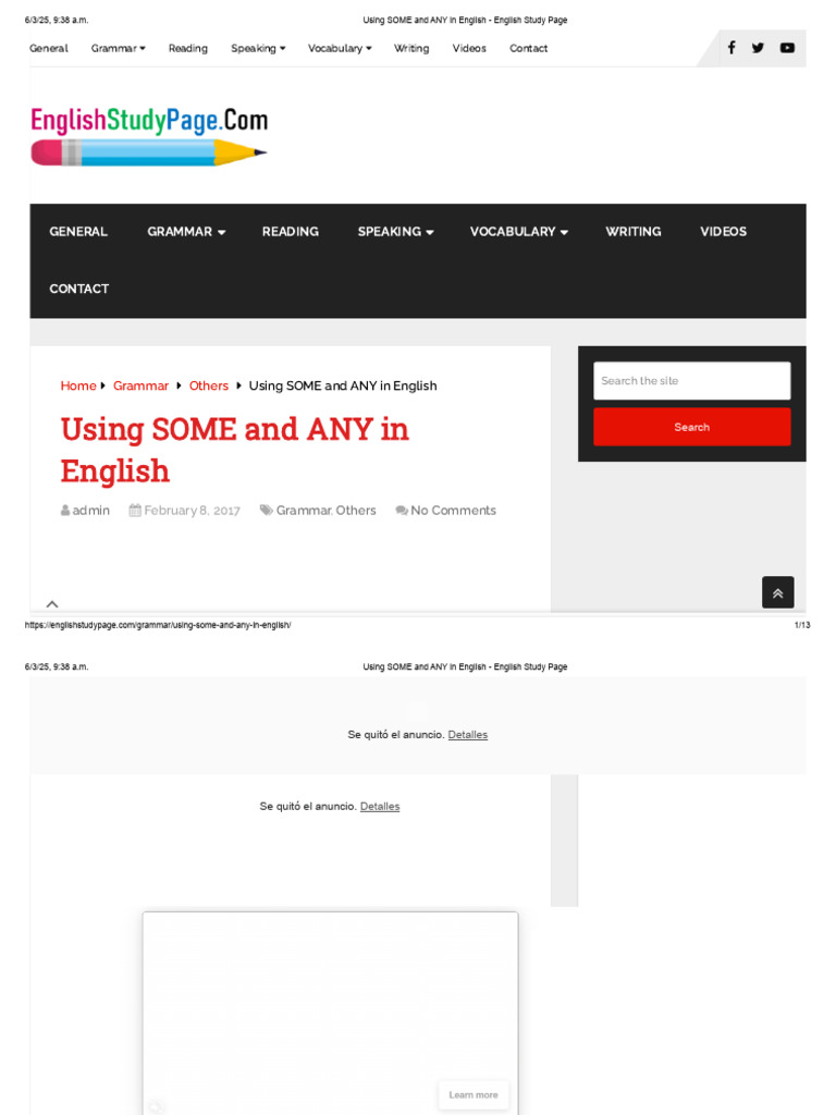 Using SOME and ANY in English - English Study Page | PDF | Verb ...