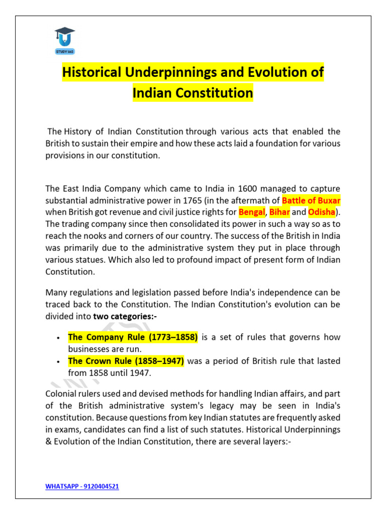 Historical Evolution of Indian Constitution | PDF | British Raj ...