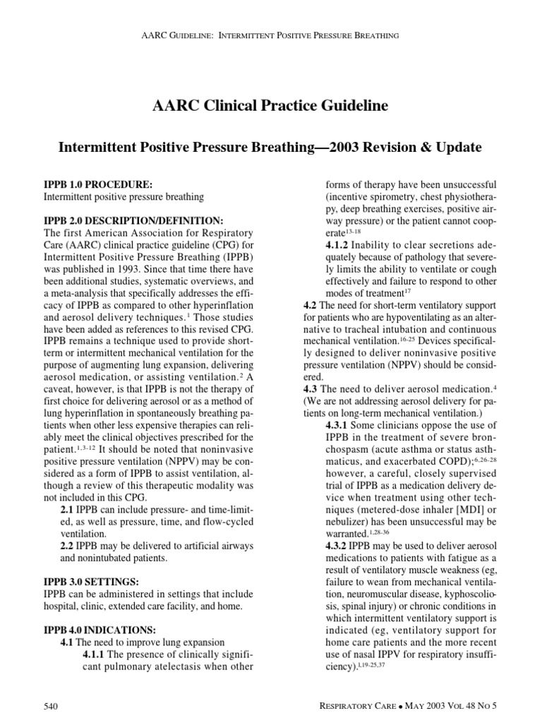 AARC Clinical Practice Guideline: Intermittent Positive Pressure Breathing-2003 Revision ...