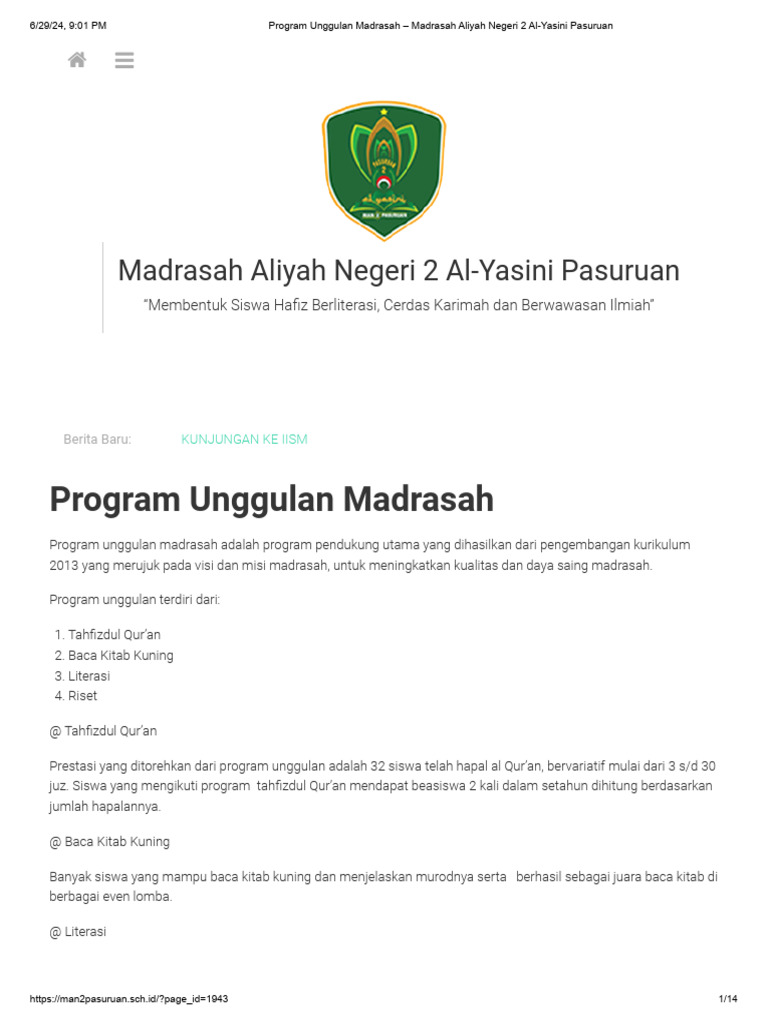Contoh Program Unggulan Madrasah | PDF