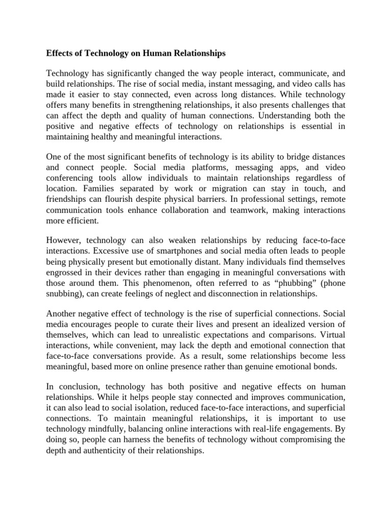 Effects of Technology On Human Relationships | PDF | Social Media ...
