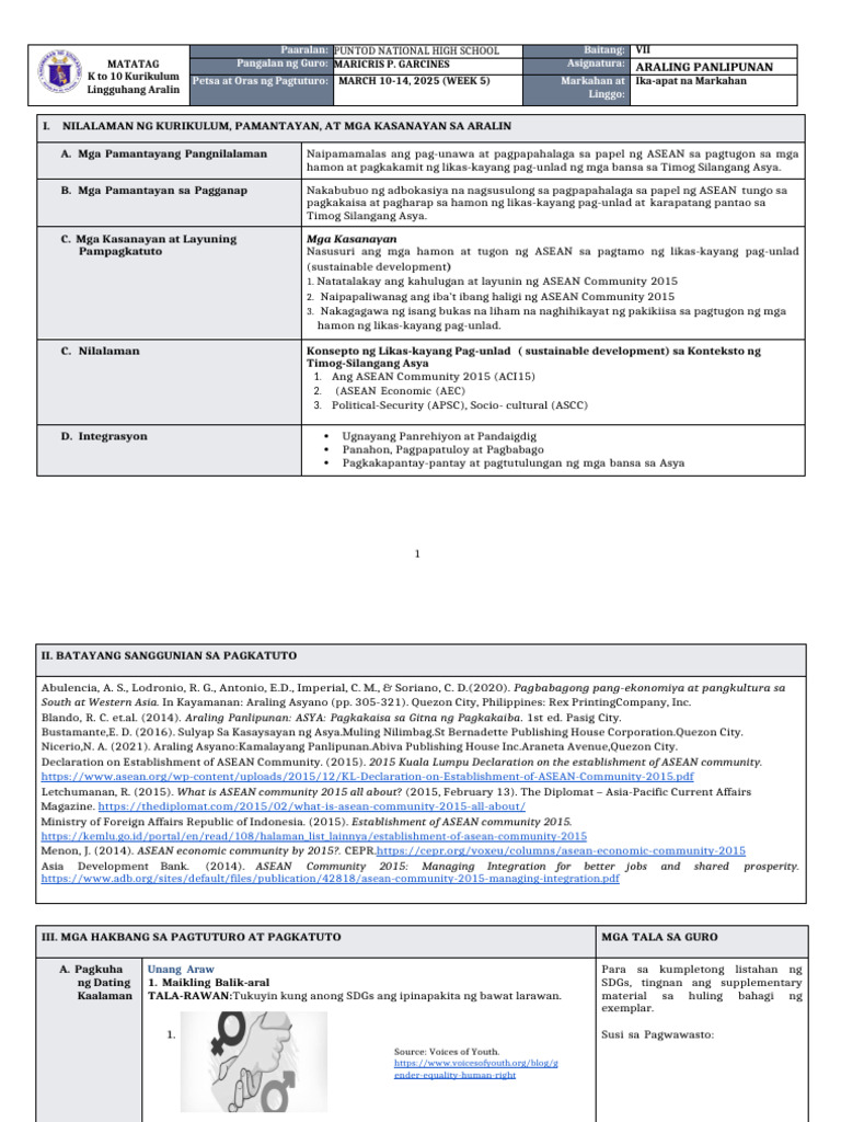 Dll Matatag _araling Panlipunan 7 q4 w5 | PDF