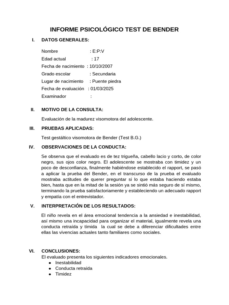 Teste Gestaltico Visomotor de Bender | PDF