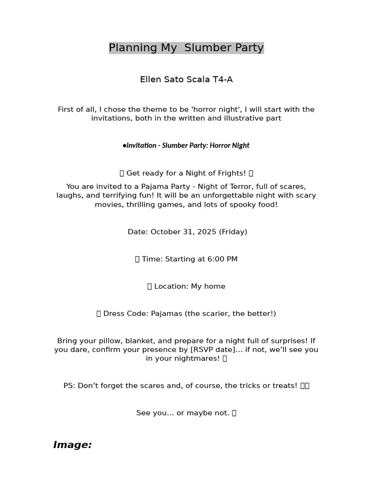 Horror Night Slumber Party Plan | PDF