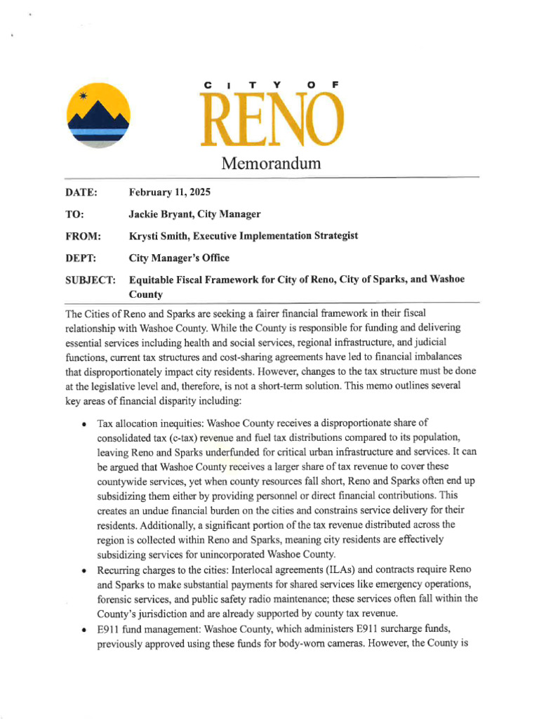 City of Reno Equitable Fiscal Framework Memo | PDF