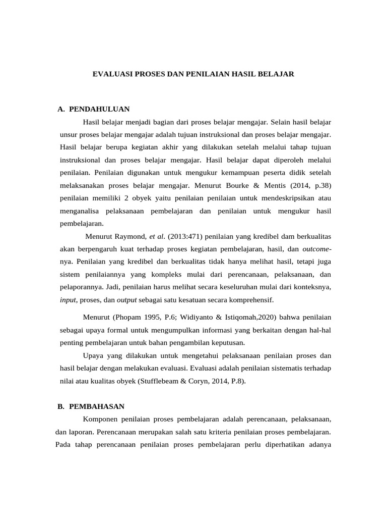 Evaluasi Proses Dan Penilaian Hasil Belajar | PDF
