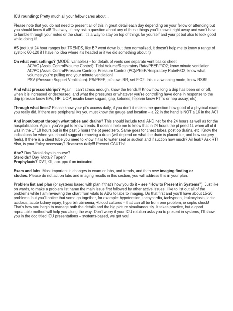 ICU Pre-Rounding Basics | PDF | Medicine | Medical Specialties
