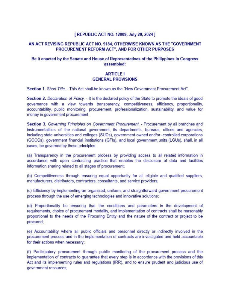 [ REPUBLIC ACT NO. 9184 | PDF | Government Procurement In The United ...