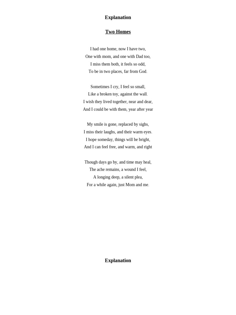 Two Homes: A Child's Poem on Divorce | PDF
