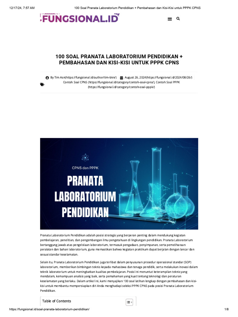 Soal Pranata Laboratorium Pendidikan + Pembahasan Dan Kisi-Kisi | PDF