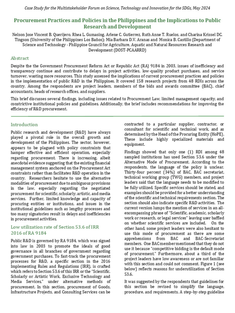 Querijero, Et Al. - Procurement Practices and Policies in The Philippines and The Implications ...