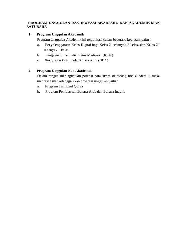 Program Unggulan Dan Inovasi | PDF