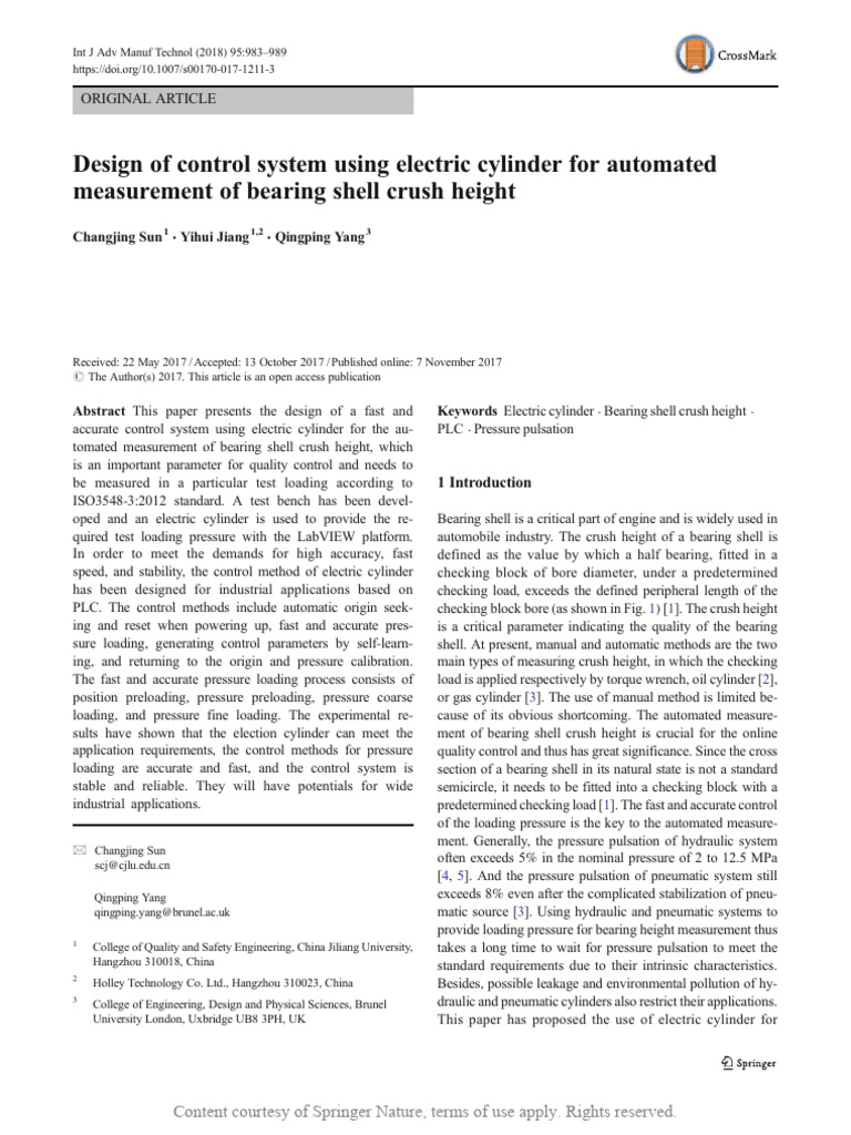 Electric Cylinder Control for Crush Height Measurement | PDF | Low Pass ...
