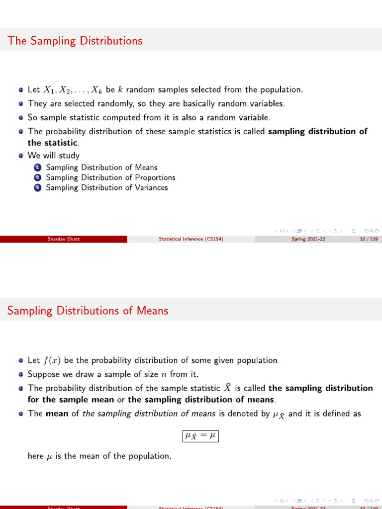 (Topic-5) Mean and Variance of Sampling Distribution of Sample Mean | PDF
