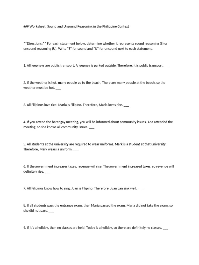 Sound vs Unsound Reasoning Worksheet | PDF