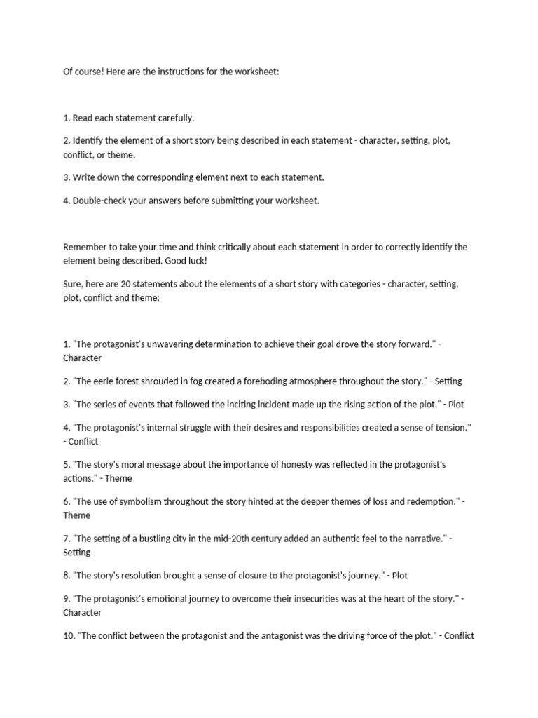 Worksheet-Elements of Short Story | PDF | Plot (Narrative) | Narrative