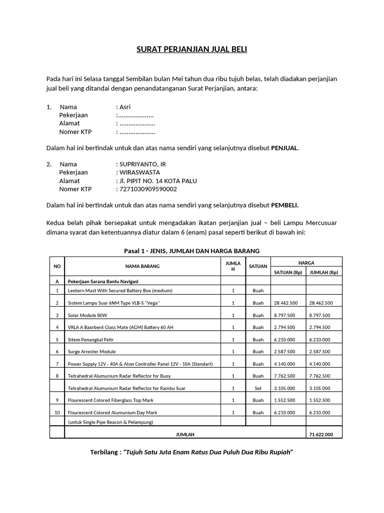 Surat Jual Beli BArang | PDF Surat Jual Beli BArang | PDF