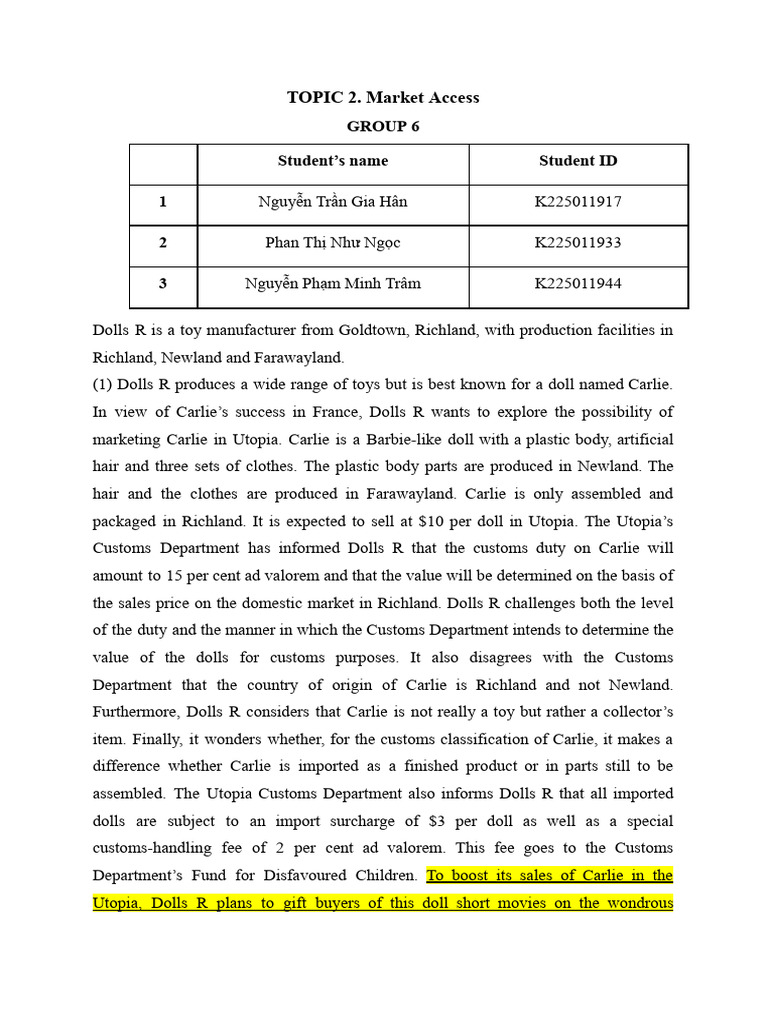 Tutorial Topic 2 - Group 6 | PDF | World Trade Organization | General ...